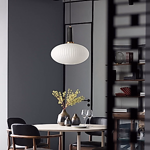 H XD GLOBAL Modern Pendant Lights, Black Lamp Holder Pendant Light Socket White Glass Pendant Lamp Shade,LED Hanging Light (Black, Medium)