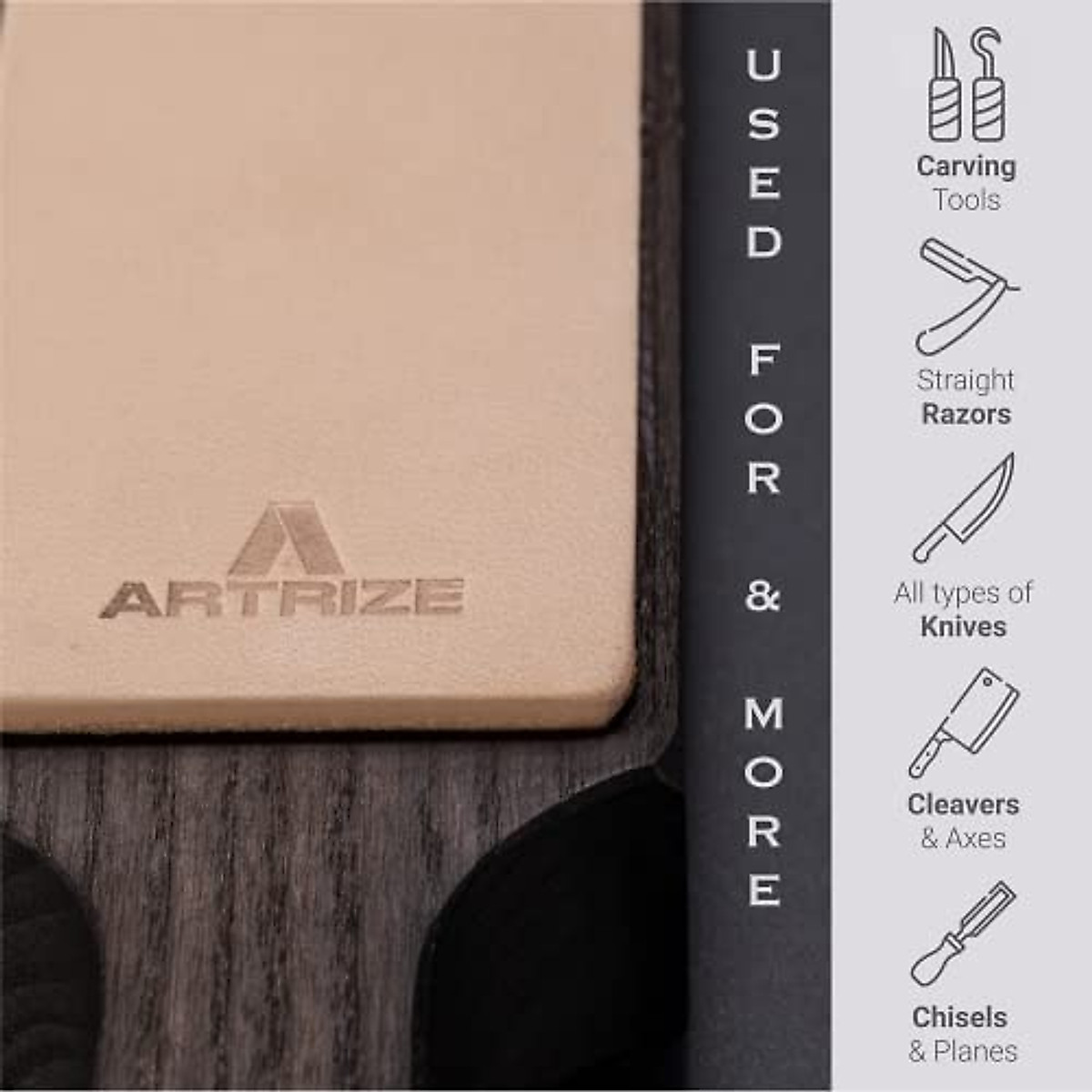 Artrize Paddle Strop 2 Sided - Italian Leather with compounds for Knife Sharpening Stropping Kit Honing Razor Sharpener and Buffing Compound Axe Carving Two Strops Block Polishing Chisel