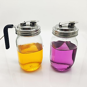Houjioes Stainless Steel Wide Mouth Mason Jar Flip Prouting Spout Lids with Handle,No Rust Leaking Proof for Home Brewing Fruit Fermenting Drinks Airtight,Turns Mason Jar to Pitcher(2Pack)