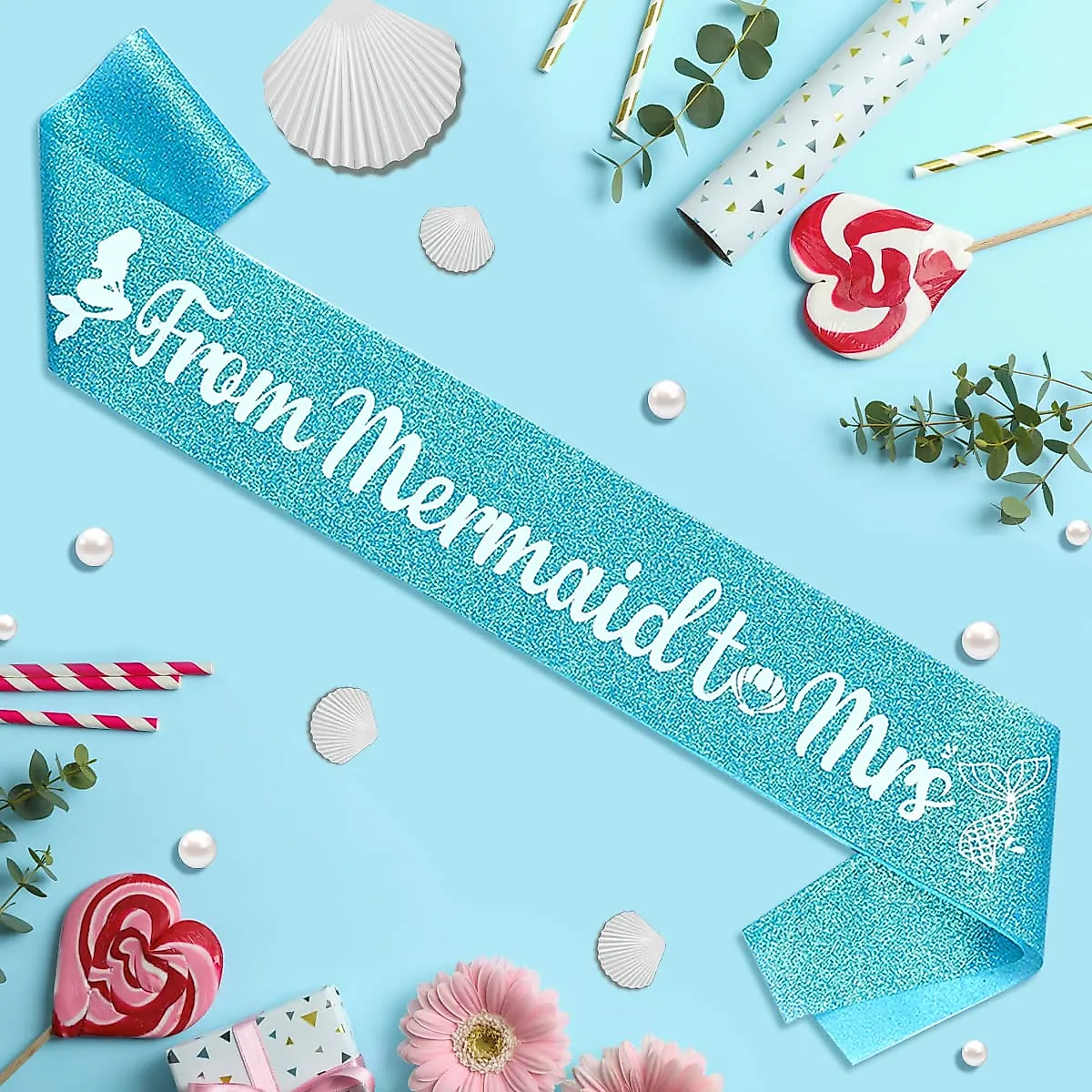 Mermaid Bridal Bachelorette Party Sash Teal Blue Glitter From Mermaid to Mrs Sash Mermaid Bachelorette Party Sash Mermaid Bridal Shower Party Supplies for Engagement Wedding Party Decorations
