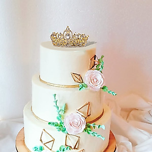 Crown Cake Topper Crystal Quinceanera Crown Princess Tiara for Women and Girls Decoration for Wedding Birthday Baby Shower Bride Hair accessories (Gold)