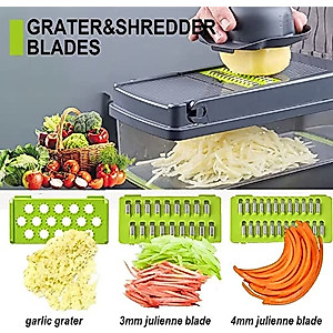 12 in 1 Vegetable Chopper, Heavy Duty Mandoline Slicer Potato Onion Chopper Food Chopper Veggie Chopper with Vegetable Peeler, Hand Guard and Container (Black)