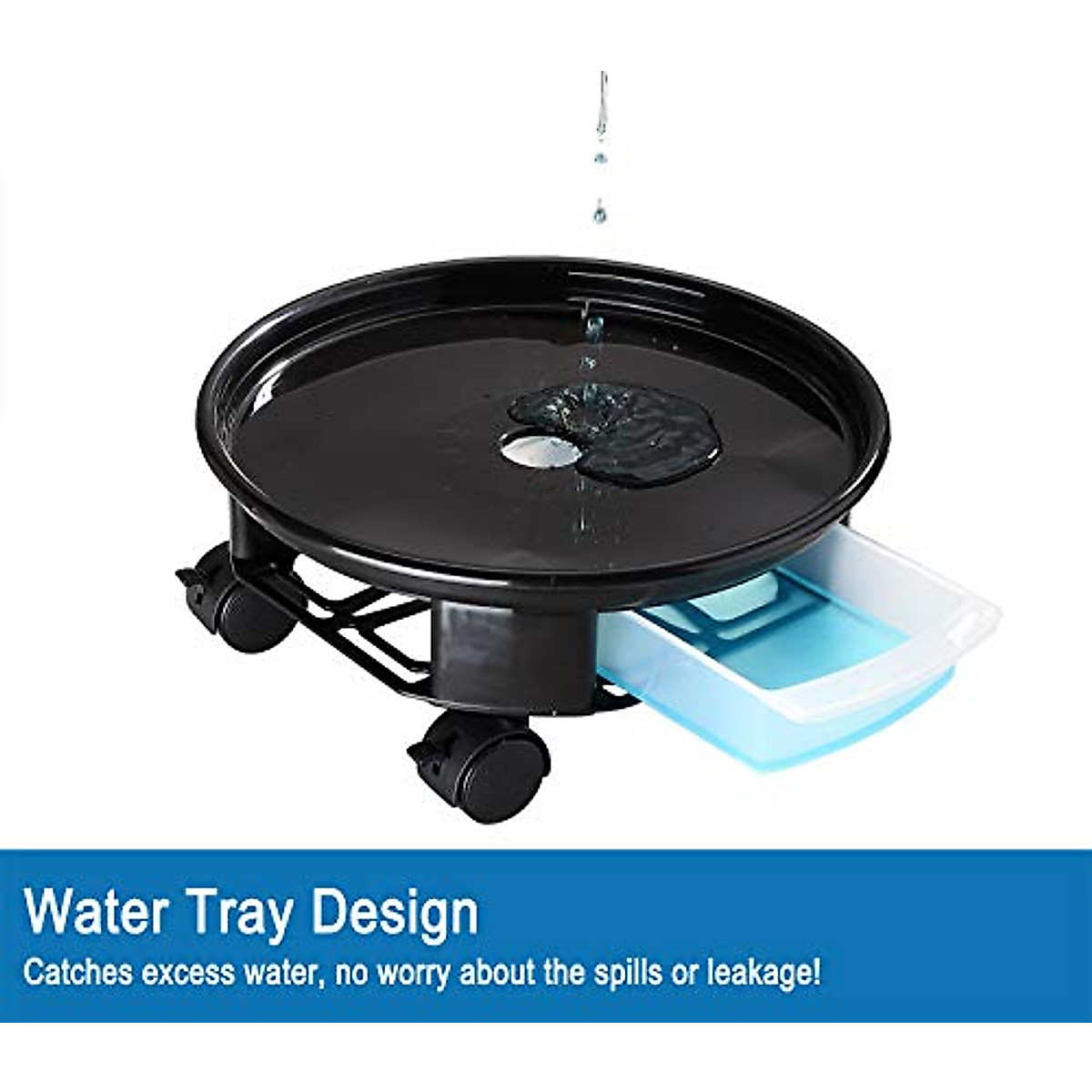 Yistao Plant Caddy with Wheels, 2 Pack 12 Inch Rolling Plant Stand, Heavy Duty Plant Dolly with Water Drawer, Round Planter Caddies with 4 Lockable Caster Wheels for Indoor Plants Outdoor, Black