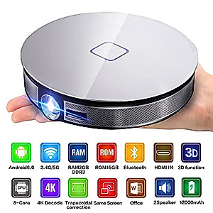 WDSD Portable DLP MINI Projector 12000mAh Battery 1280x720P Android -compatible Support 1080P 4K