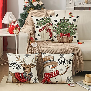 LITIVY Christmas Decor Pillow Covers Set of 4 Decorative Throw Pillowcase for Winter Xmas Holiday Home Decor for Sofa Couch (Christmas Tree Snowman Gloves Deer) (18"x18", Black)