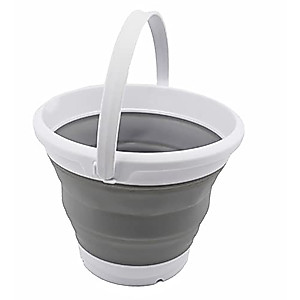 SAMMART 5.5L (1.4 Gallon) Collapsible Plastic Bucket - Foldable Round Tub - Portable Fishing Water Pail - Space Saving Outdoor Waterpot. (White/Grey, 1)
