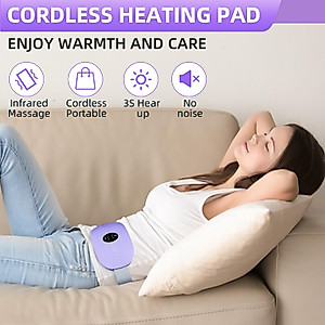 kissleaf Protable Heating Pad for Period Cramps,Cordless Menstrual Heating Pad with 3 Heat Levels and 3 Vibration Massage Modes, for Period Pain,Best Gifts for Her, Women and Girl (Purple)
