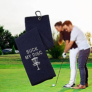 Funny Disc Golf Towel Golf Towel Embroidered Golf Towel Gift Suck My Disc Golf Towel with Clip (Suck My Disc)