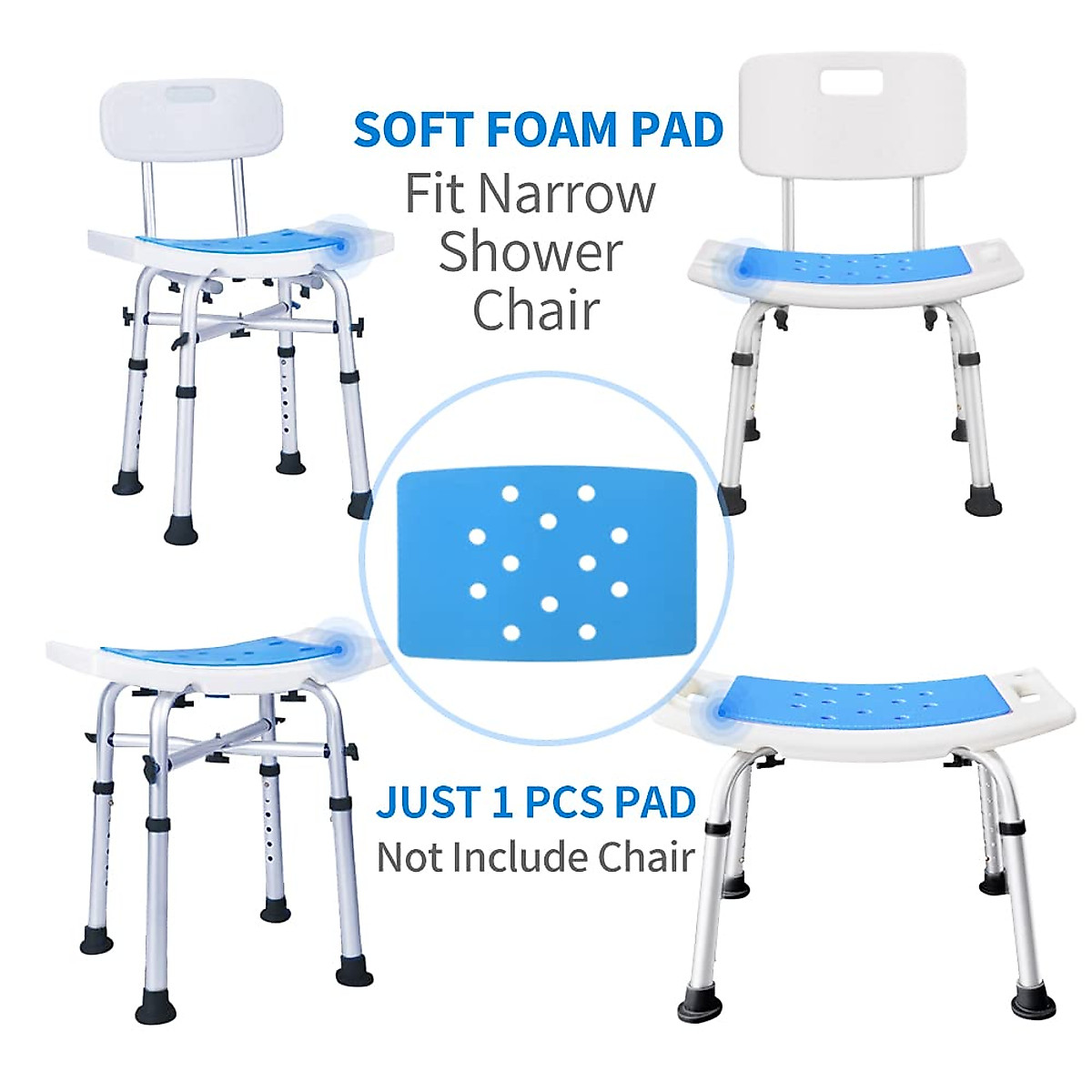 MINIVON Shower Chair Pad 9" x 14" Inch Bath Seat Cushion Anti Skid, Cover Bathroom Tub Transfer Bench, Stickable Waterproof Soft Foam Fit Bath Chair, Padded Shower Stool Seat Mat for Elderly