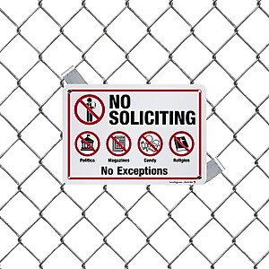 SmartSign 7" x 10" 'No Soliciting - No Exceptions Politics Magazines No Candy No Religion' Metal Sign, 40 mil Aluminum 3M Laminated Engineer Grade Reflective, Red, Black and White, USA-Made