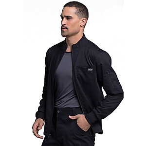 Cherokee Men warm up Scrub Jacket with Zip Front WW320, XL, Black