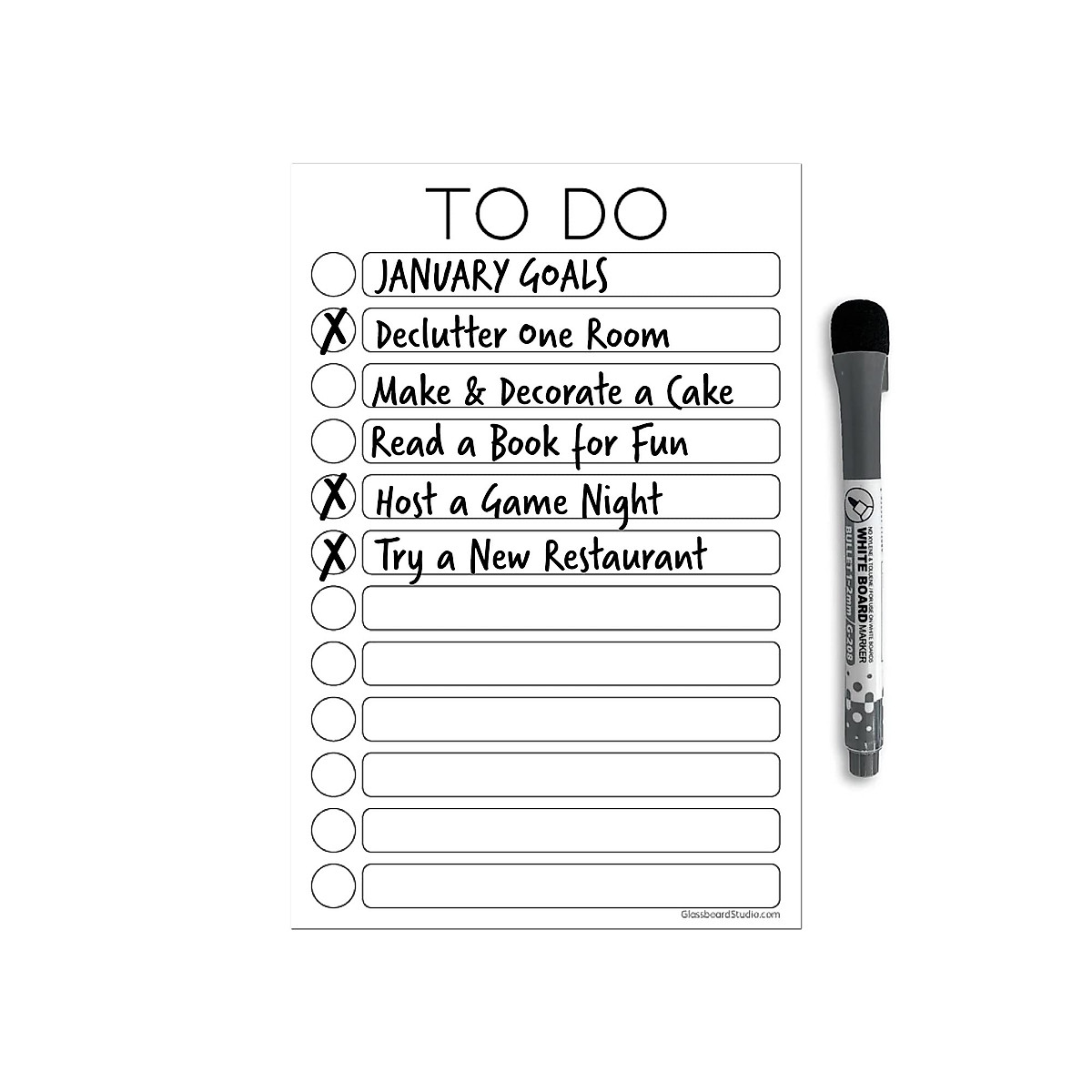 Dry Erase to Do List Vinyl Whiteboard Sticker Decal by Glassboard Studio | Removable & Reusable | Magnetic Fine-Tip Marker Included (6 x 9 inches, White)