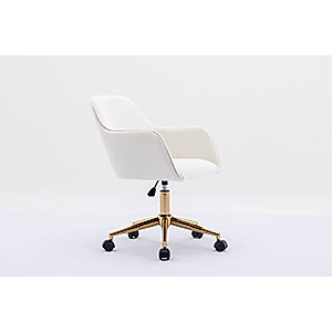 DBXII Modern Velvet Yellow Material Adjustable Height 360 Revolving Home Office Chair with Gold Metal Legs and Universal Wheel for Indoor (White + Velvet)