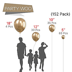 PartyWoo Metallic Gold Balloons 152 pcs Chrome Gold Balloons Different Sizes Pack of 18 12 10 5 Inch Gold Balloon Arch Kit Balloon Garland for Birthday Graduation New Year Party Decorations Gold-G127
