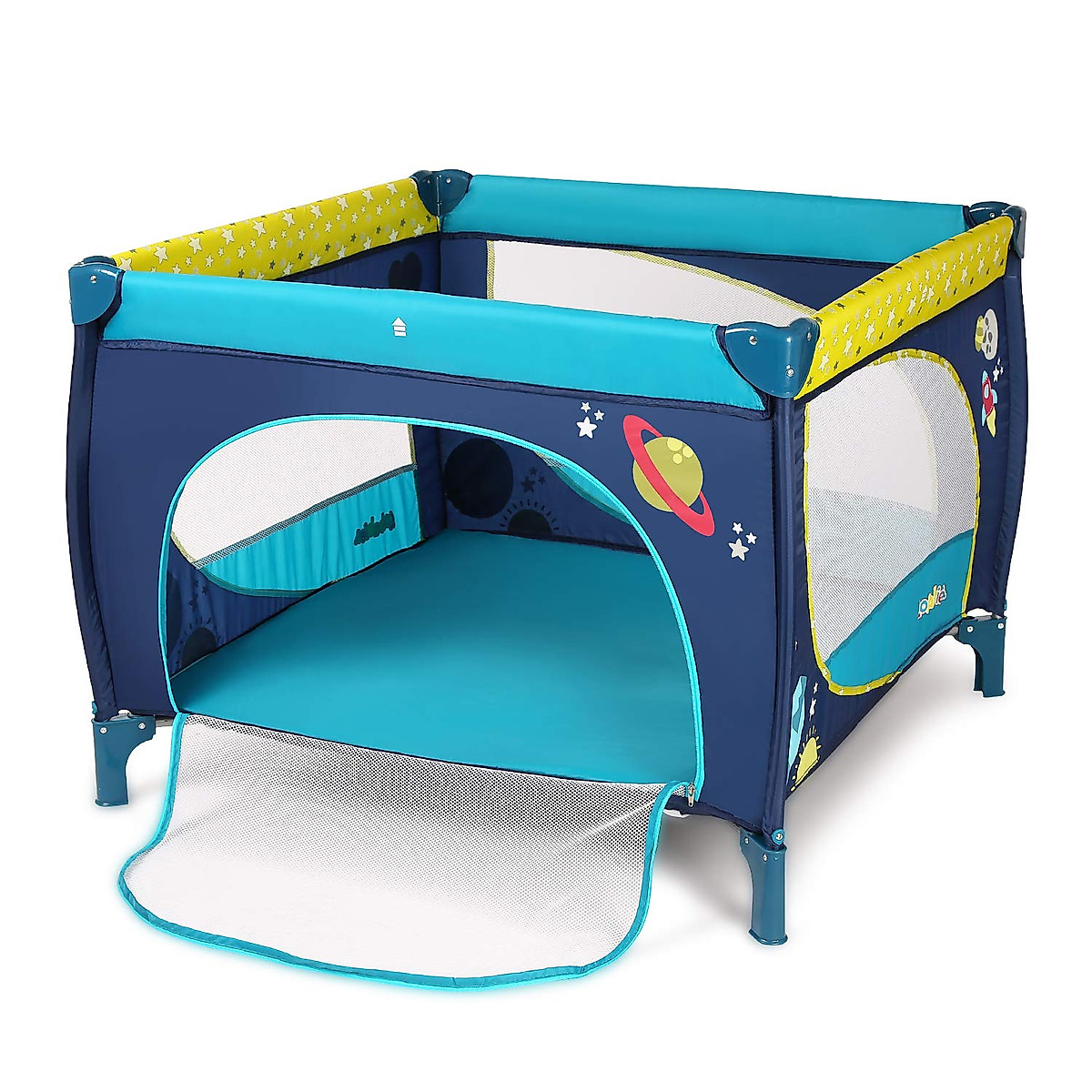 Baby Play Portable Playard Play Pen with Mattress Safety Baby Playard with Door Activity Center for Toddler Boys Girls Fun Time Indoor and Outdoor 39inch x 39inch（Blue）