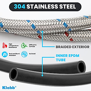 Klabb F16 24-Inch Long Bathroom Kitchen Faucet Connector Braided Stainless Steel Supply Hose 3/8-Inch Female Compression Thread x M10 Male Connector, x 2 Pcs (1 Pair)