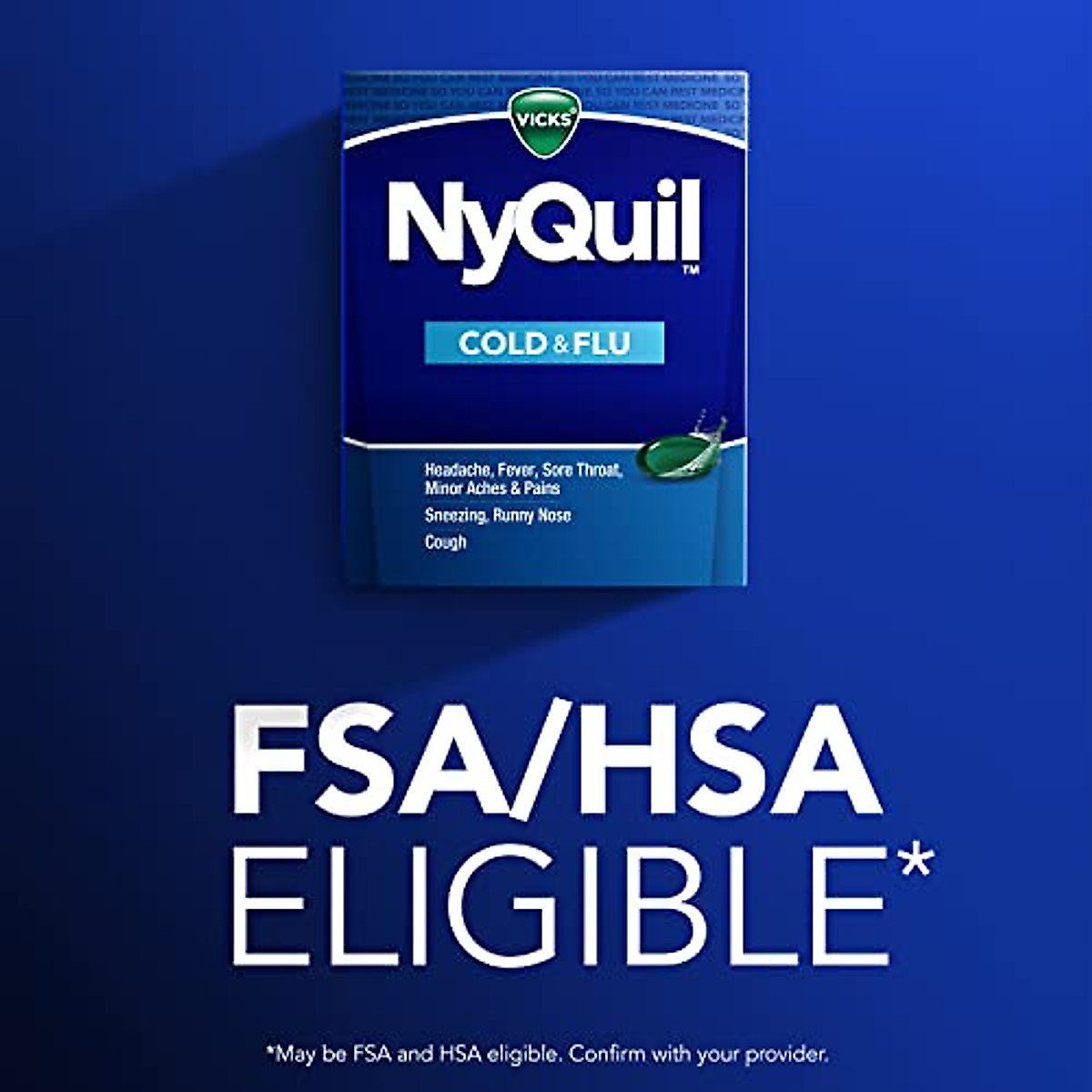 Vicks NyQuil Cold and Flu Relief Liquid Medicine, Powerful Multi-Symptom Nighttime Relief for Headache, Fever, Sore Throat, Minor Aches and Pains, Sneezing, Runny Nose, and Cough, 24 Liquicaps