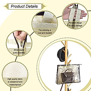 MYKASEN 5Sizes Handbag Storage Organizer Dust Cover Bag, Clear Handbag Purse Protector Storage Bag with Sturdy Handles Zippers 5Pcs Purse Hanger Anti-dust Waterproof for Hanging Closet Shelf (Beige2)