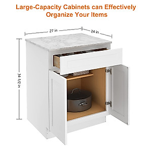 ROOMTEC Kitchen Base Cabinets, Sideboard Storage Cabinet, Entryway Cabinet with Soft Closing Doors 27" W X 24" D X 34-1/2"H