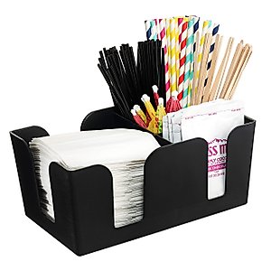 [1 PACK] Bar Caddy with 6 Compartments, Plastic Bar Organizer, Heavy Duty Refillable Bar Organizer, Barware Caddy, Napkin Dispenser, Straw Organizer by EcoQuality