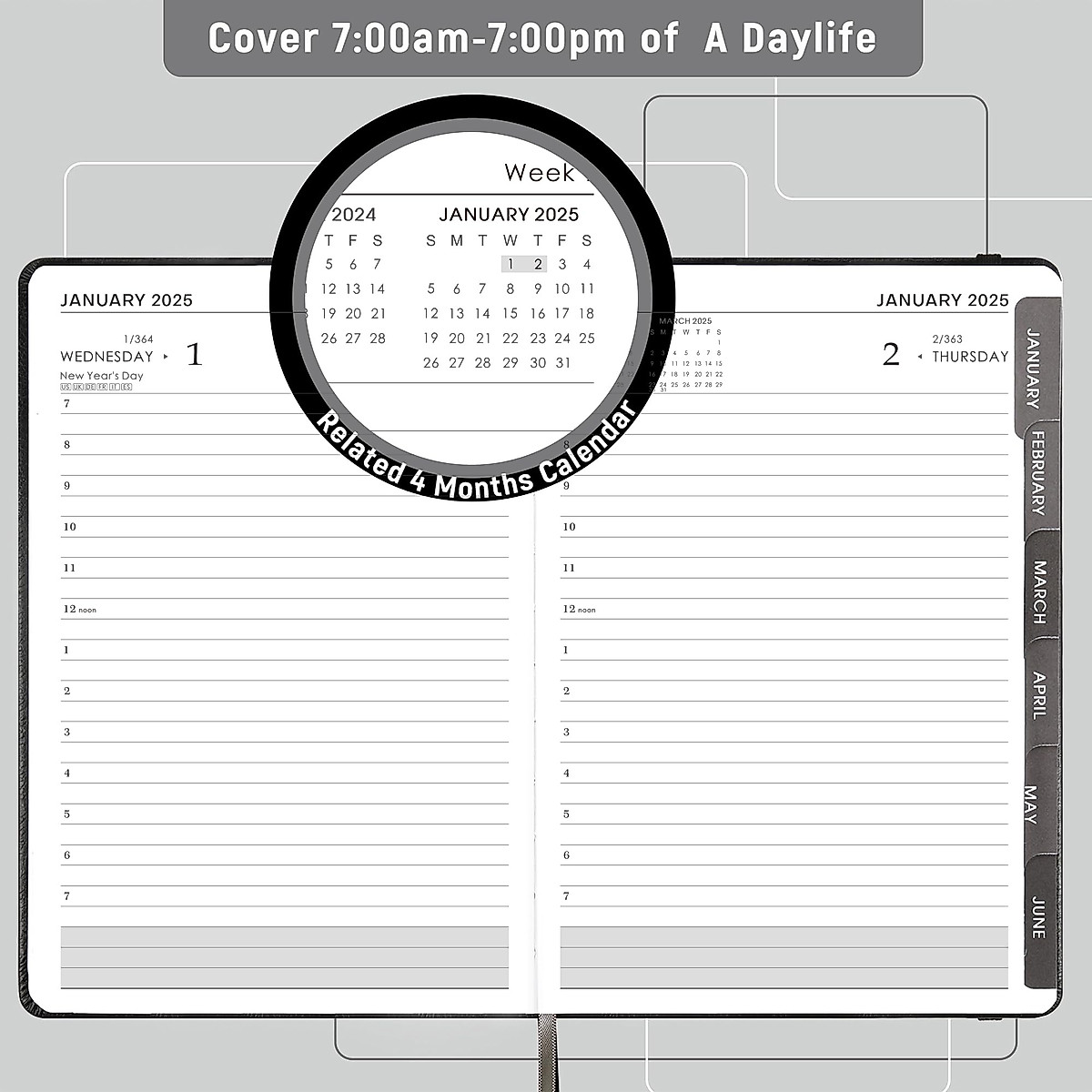 2024-2025 Appointment Book & Planner - Jul 2024 - Jun 2025, Daily Hourly Planner, 5.75" X 8.25", 60-Minute Interval, Faux Soft Leather Cover, Premium Paper, Academic Planner, Pen Holder, Inner Pocket