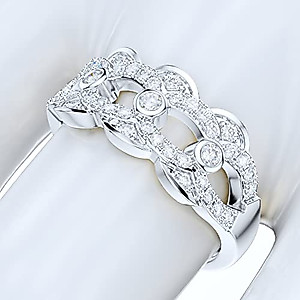 PRSTANI Sterling Silver 8mm Wide Vintage Interlocking Knot Round Brilliant Genuine Moissanite Cocktail Ring Wedding Band (6.5)