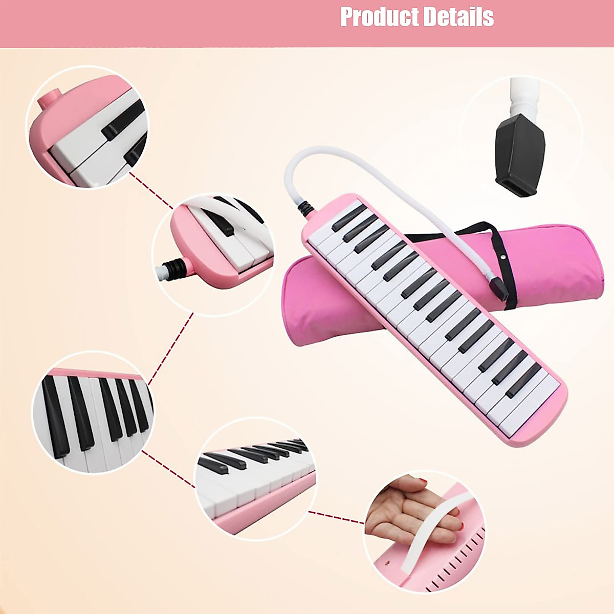 Melodica 32 Key Pianica Portable with Carrying Bag Short and Long Mouthpieces for Beginners Kids Gift