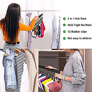 PULNCD Legging Organizer for Closet 2pcs Pants Hangers Skirt Hanger with 12 Clip Holds 24 Leggings/Pants/Jeans with 360°Roatable Hook Closet Space Saver Pants Organizer (Black-2pcs)