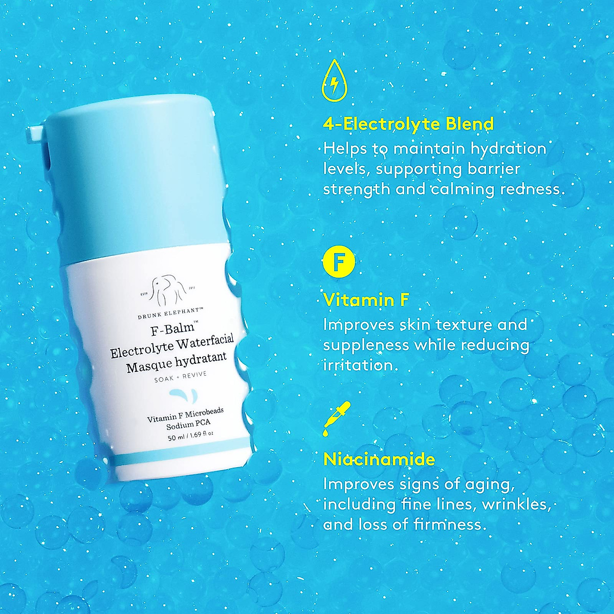 Drunk Elephant F-Balm Electrolyte Waterfacial Midi - Hydrating & Replenishing Face Cream (15mL / 0.5 Fl Oz)