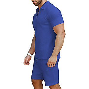 KUYIGO Men's Polo Shirt and Shorts Set Summer Jogging Outfits Fashion Casual Short Sleeve Suit for Men 2 Piece Tracksuit Royal Blue Large