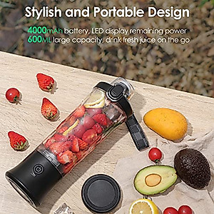Portable Blender, Personal Size Blender for Shakes and Smoothies with 6 Blades, 270W, 20 Oz, IP67 Water-Resistant, USB-C Rechargeable 4000mAh Battery, Blending and Pulse Modes(Black)