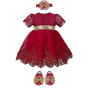 Lilax Baby Girl Newborn Lace Princess Wedding Party Dress Gown 4 Piece Deluxe Set 0-3 Months Red