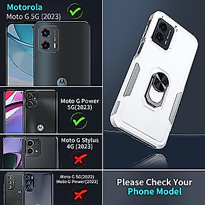 LUTTY Designed for Motorola Moto G 5G 2023 Case, Moto G Power 5G 2023 Case,with 360° Rotate Ring Stand and 2 Screen Protector, Non-Slip Matte Back Military Grade Dual Layer Protective Case, White