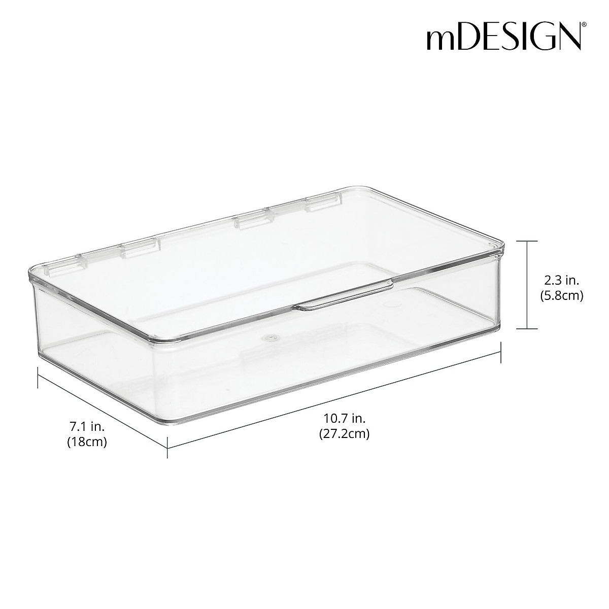 mDesign Plastic Kitchen Pantry and Fridge Storage Organizer Box Containers with Hinged Lid for Shelves or Cabinets, Holds Food, Snacks, Canned Drinks, Seasoning, Condiments, or Utensils, 6 Pack, Clear