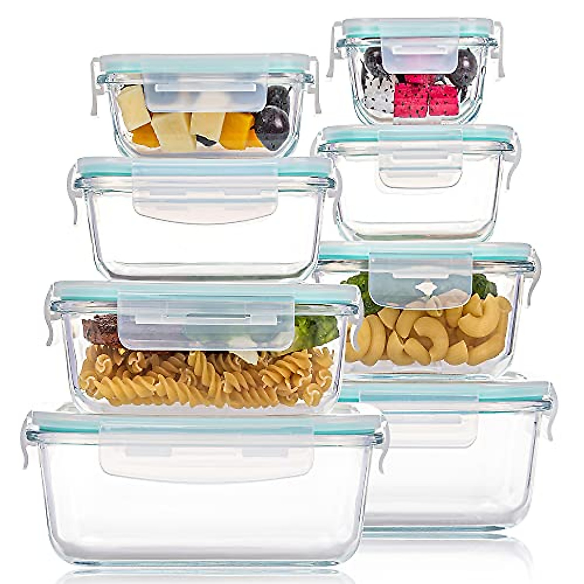 Vtopmart 8 Pack Glass Food Storage Containers with Lids, Glass Meal Prep Containers, Airtight Glass Bento Boxes with Leak Proof Locking Lids, for Microwave, Oven, Freezer and Dishwasher