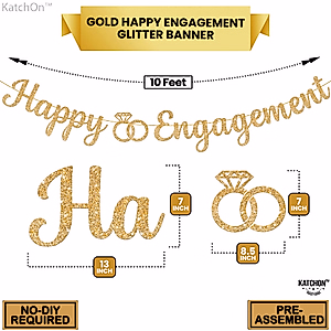 KatchOn, Gold Glitter Happy Engagement Banner - 10 Feet, No DIY | Engagement Party Decorations | Engagement Party Banner, Happy Engagement Decorations | Engaged Banner, Bachelorette Party Decorations