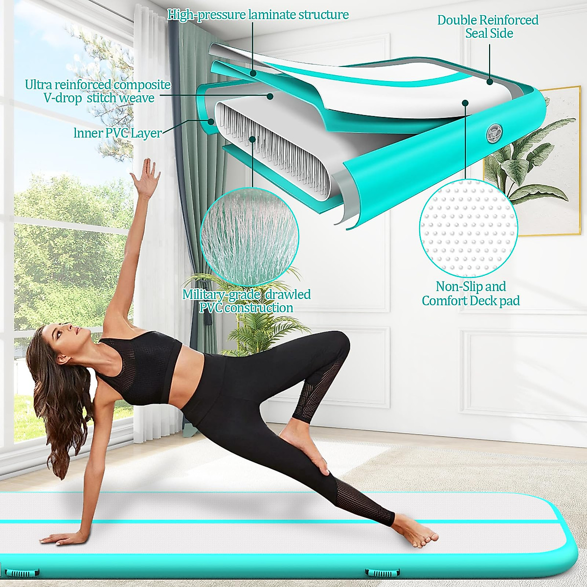 Tumbling Track Mat 10FT 4 Inch Thickness Inflatable Gymnastics Mats Air Mat Tumble Track, Air Floor Training Mats with Air Pump for Kids Gym Home Use Cheerleading Yoga