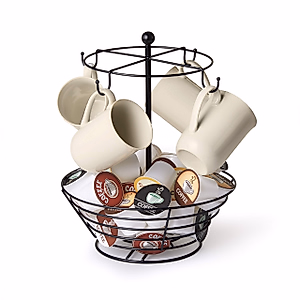 Nifty Coffee Pod & Mug Carousel – Holds 4 Cups, Capsule Storage, Spins 360-Degrees, Lazy Susan Platform, Modern Black Steel, Home or Office Kitchen Counter Organizer