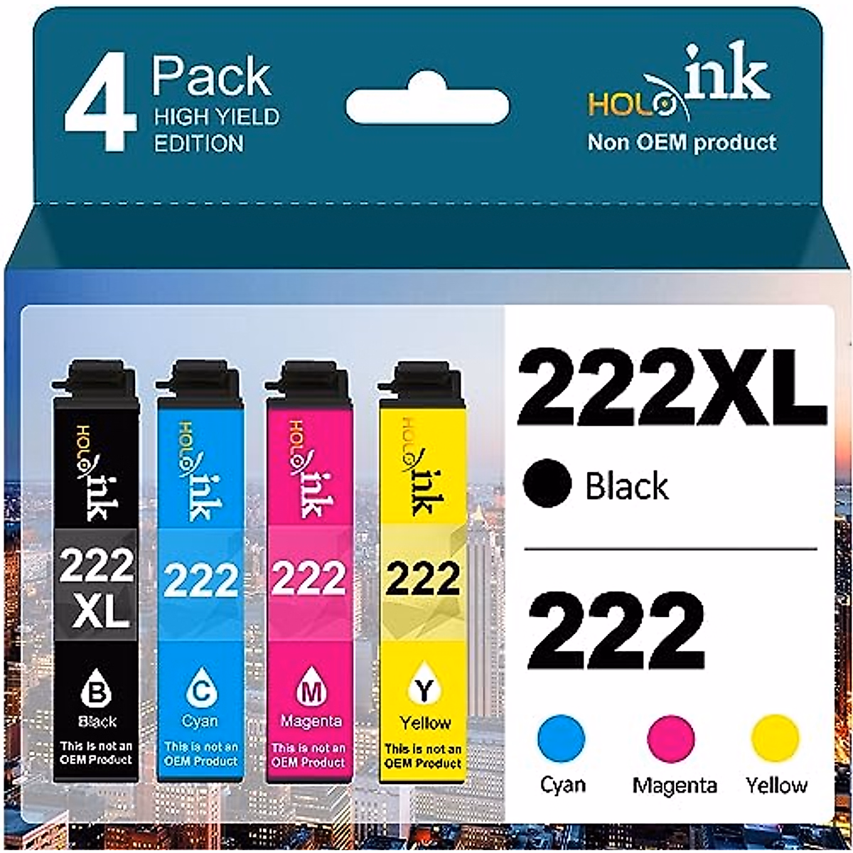 222XL Remanufactured Ink Cartridge Replacement for Epson 222 Ink Cartridges 222XL for Expression Home XP-5200 Workforce WF-2960 Printer (Black, Cyan, Magenta, Yellow, 4 Pack)