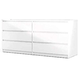 Tvilum Scottsdale 6 Drawer Double Dresser, White High Gloss