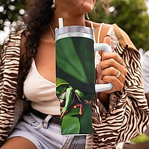 HULIBIN Animal Frog Green Leaf Leaves Print Double Deck Stainless Steel Travel Coffee Cup With Lid 40 Oz Ice Bully Cup
