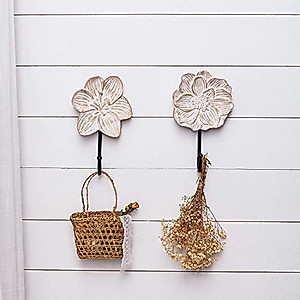 SOFFEE DESIGN Set of 2 Single Hooks 3D Flower Wood Carving Retro Style for Room Wall Decoration, Coat Hat Scarf Hanging Hanger Entry Heavy Hooks Home Decor