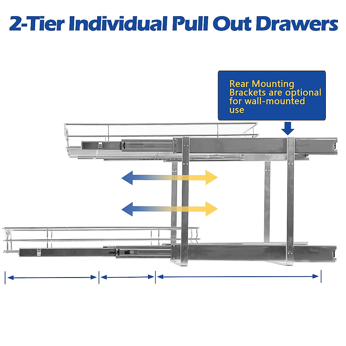 SIMCAS 2 Tier Individual Pull Out Cabinet Organizer 20" W x 21" D, Slide Out Kitchen Cabinet Storage Sliding Shelves, Heavy-Duty Wire Basket for Pantry Kitchen Cabinet Organizers and Storage, Chrome