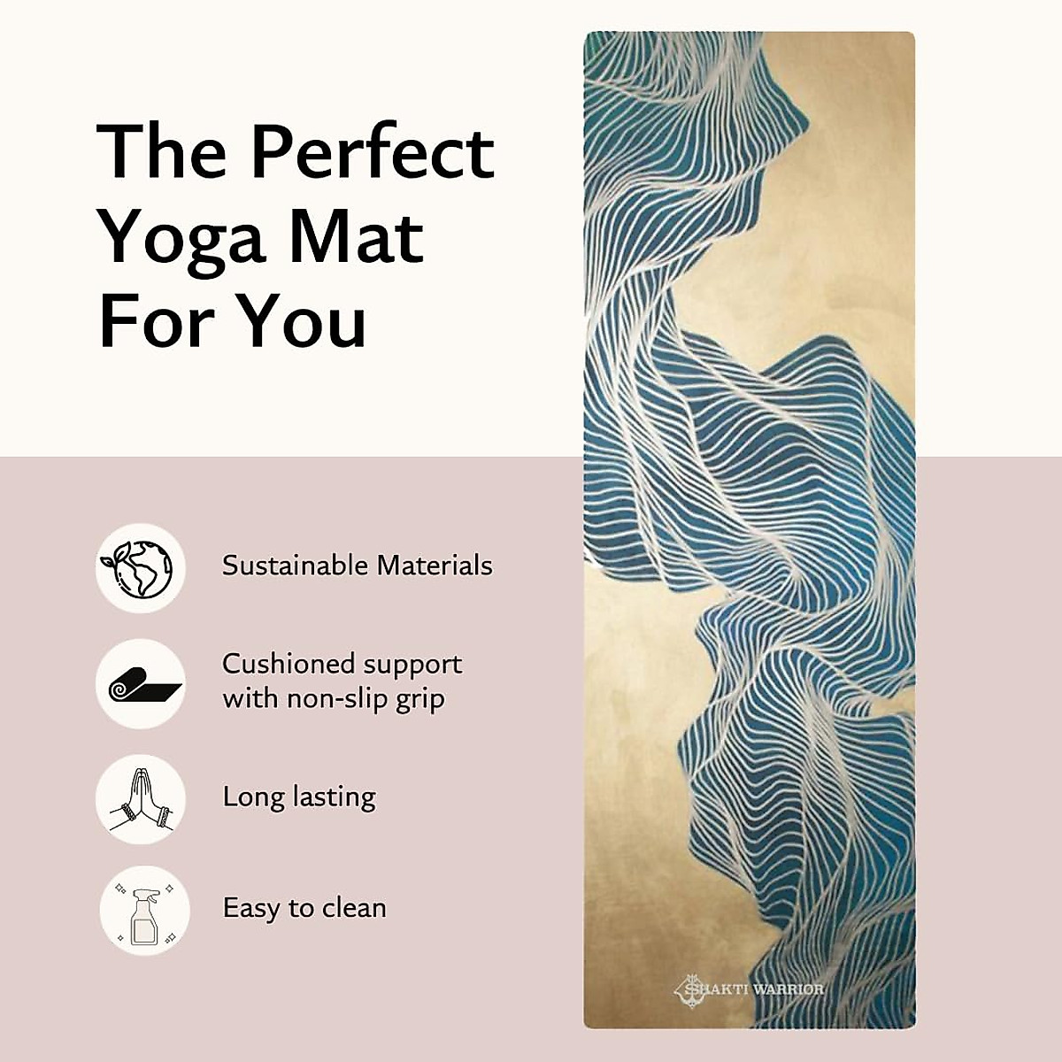 Shakti Warrior Kundalini yoga mat - Premium Printed Natural Eco-friendly Non-Slip Mat Great for Hot Yoga, Pilates, Workouts (72 inch x 24 inch x 3mm thick)