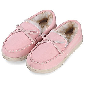 VONMAY Kids Slippers Boys Girls Moccasins House Shoes with Comfy Faux Fur Lining Memory Foam Slipper, Pink