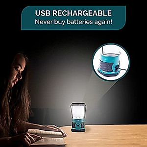 Blazin' Sun 1500 Lumen | Led Lanterns Rechargeable with Power Bank | Hurricane, Emergency, Storm, Power Outage Light | 85 Hour Runtime (Teal)