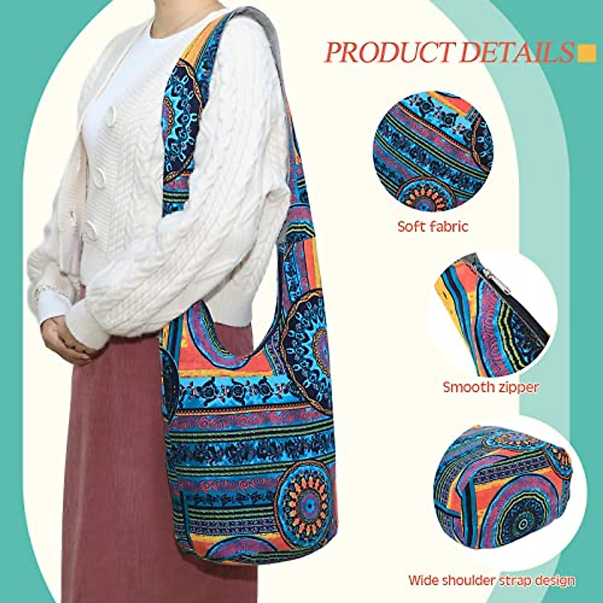 2 Pcs Bohemian Hippie Crossbody Bag Ethnic Style Bag Everyday Crossbody Purse Cotton and Linen Sling Boho Tote Bag Handmade Messenger Shoulder Bags Lady Women Tourist Handbag