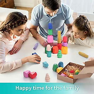 LyFu 40 Pcs Stacking Rocks Stones, Wooden Balancing Stones Montessori Toys for 1 2 3 4 5 6 Year Old Toddlers , Christams Gifts Educational Preschool Games Building Rocks Blocks Toys for 1-3 Toddlers