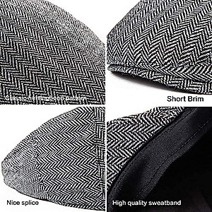 LADYBRO 2 Pack Black+Grey Tweed Newsboy Cap Retro Wool Hat for Men Flat Cap Ivy Hat Cap Golf Hat Size: 7 1/4, fits hc 21 5/8" - 22 3/4"