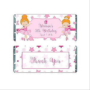 Ballet Personalized Candy Bar Wrappers for Girls Birthday Party Favors, Ballerina Wrappers for Hershey Bar Pack of 20